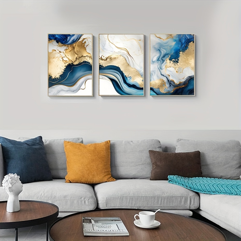 Canvas Prints Blue Golden Abstract Oil Painting - Temu