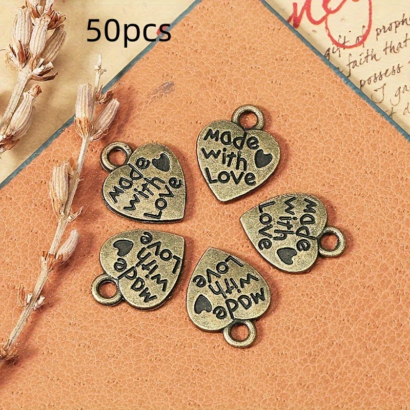 Alloy Heart Pendants Handmade Metal Labels Printed Love - Temu United ...