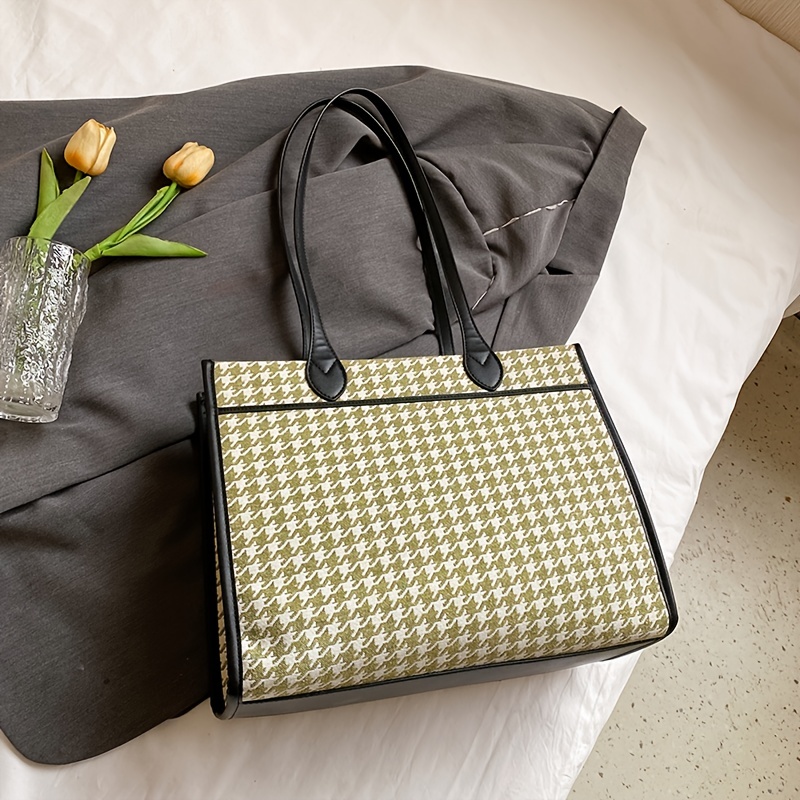 Trendy Canvas Tote Bag Women Houndstooth Pattern Shoulder - Temu United ...