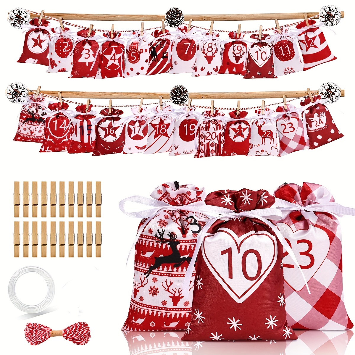 Christmas Advent Calendar Color Cloth Bag Countdown Party - Temu United