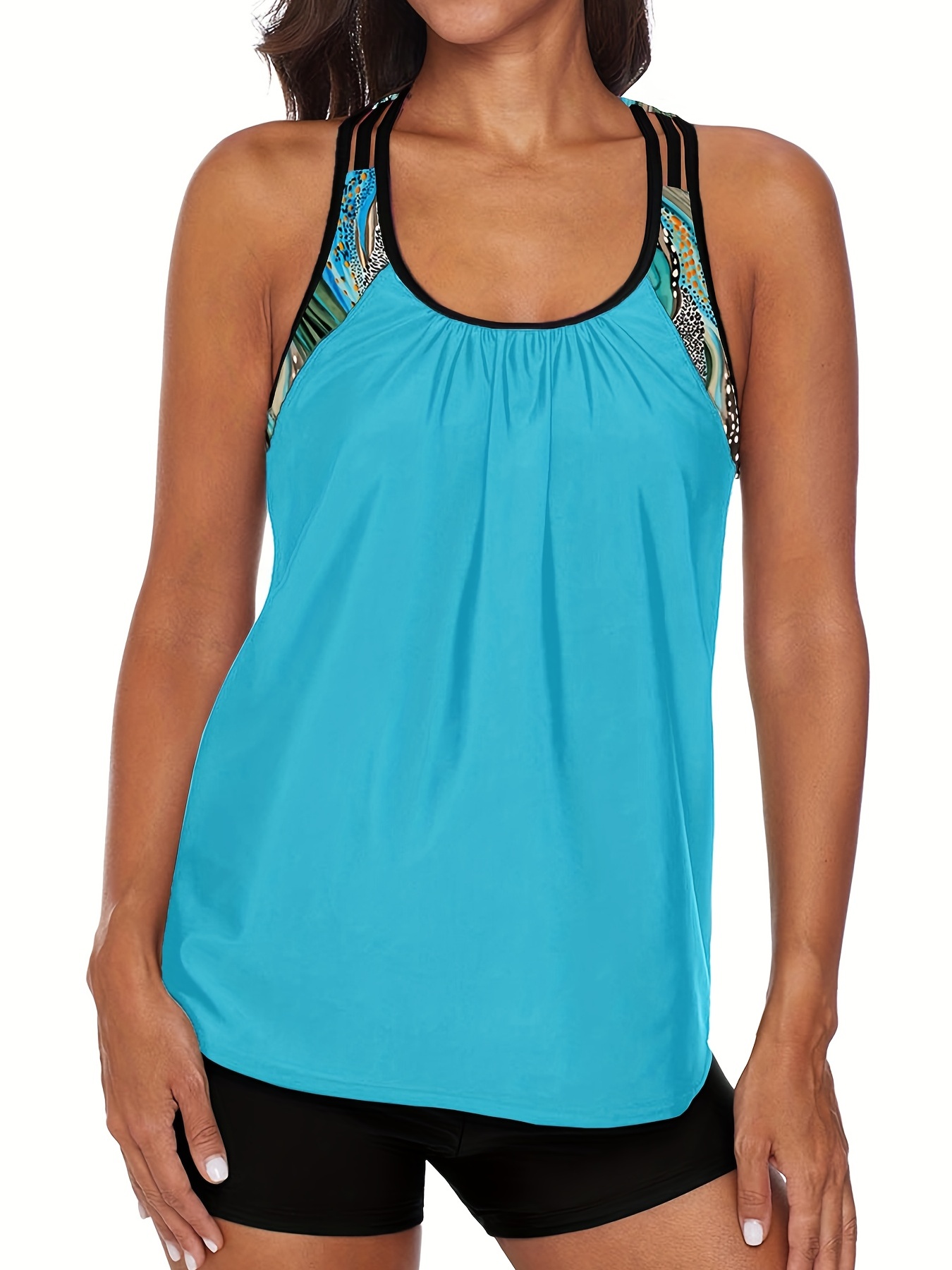 Peacock Green Printed Racer Back Tankini Swimsuit - Temu Australia