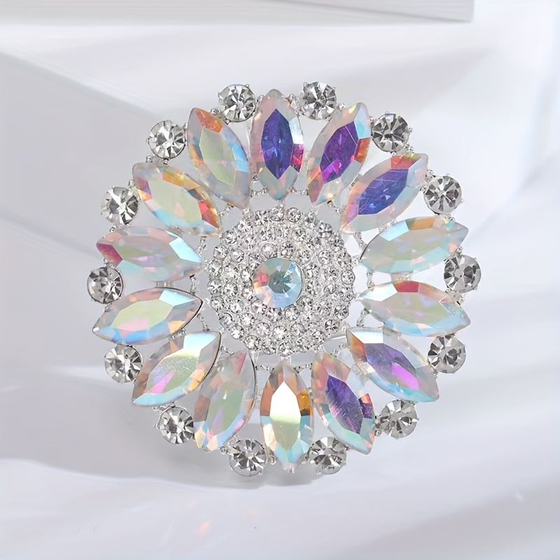 Colorful Flower Exquisite Ab Color Glass Rhinestone Brooch - Temu ...