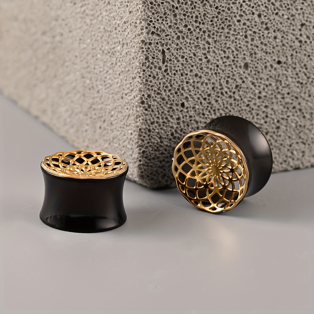 Hollow Flower Pattern Ear Plugs Set 316 Stainless Steel Ear - Temu ...