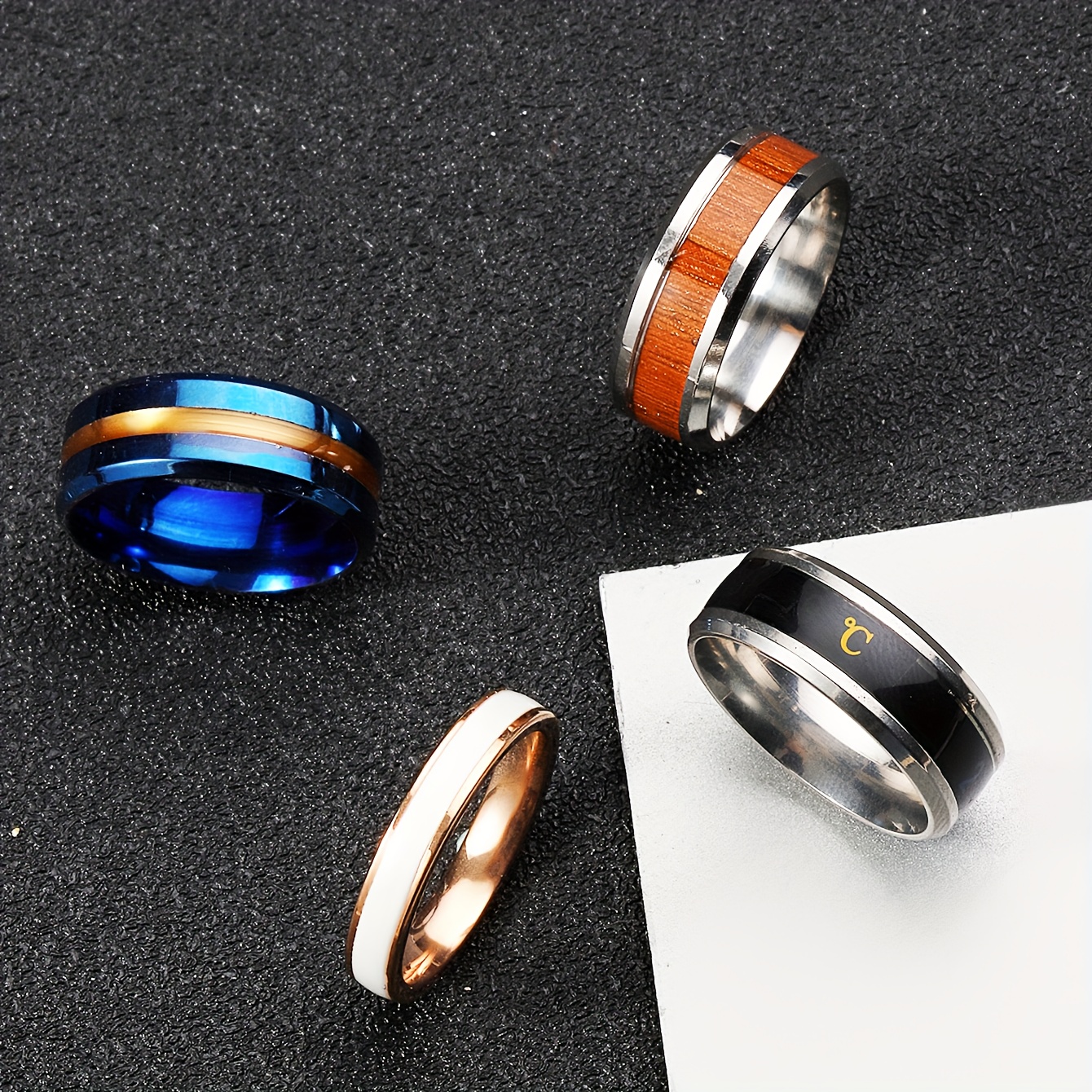 Wood Grain Stainless Steel Simple Men's Rings - Temu United Kingdom