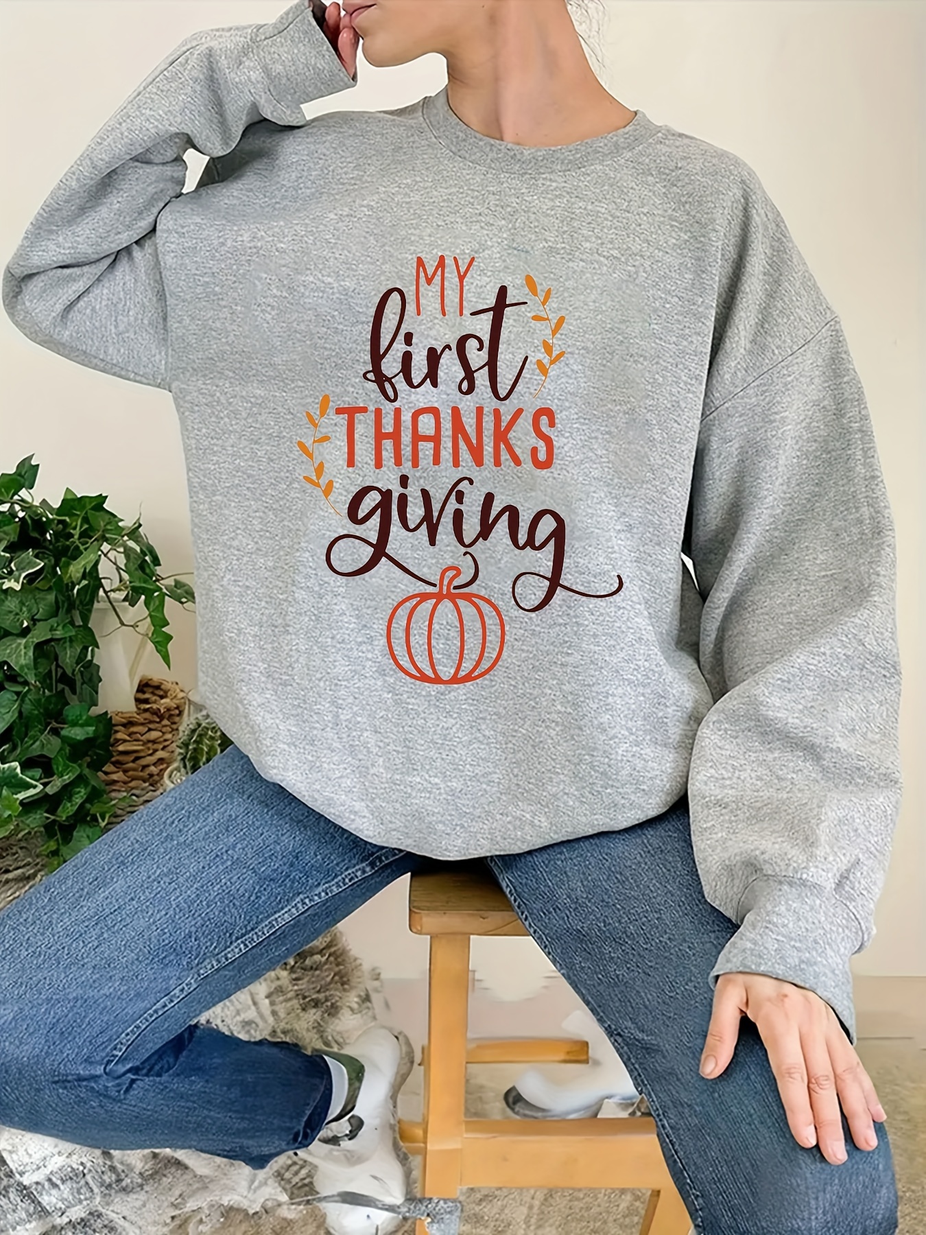 Thanksgiving Print Sweatshirt Casual Long Sleeve Crew Neck - Temu Australia