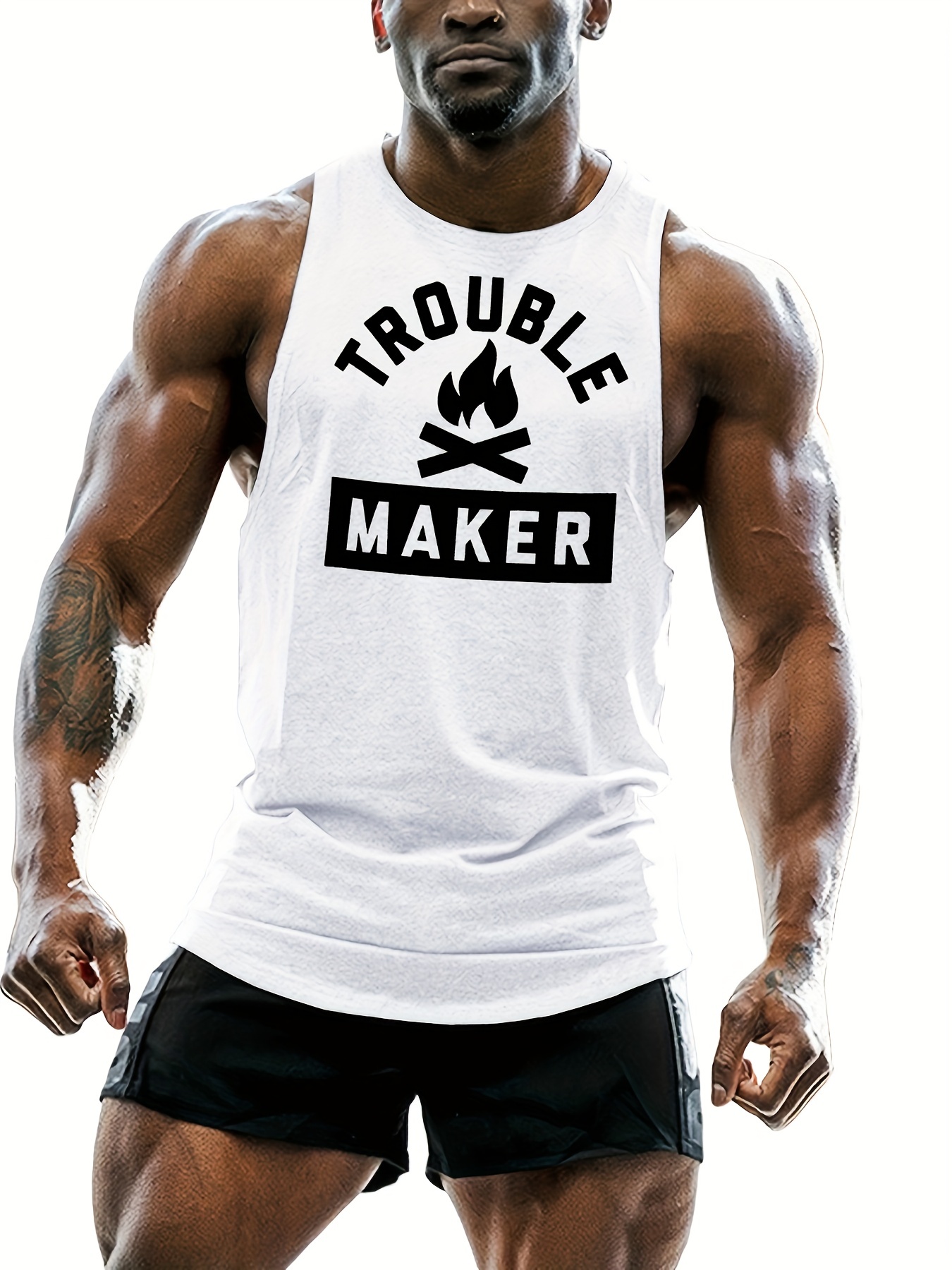 Plus Size Men's Casual Trendy "trouble Maker" Graphic Print - Temu New ...