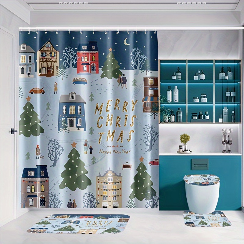 Shower Curtain Set Christmas Tree House Pattern Modern - Temu Australia