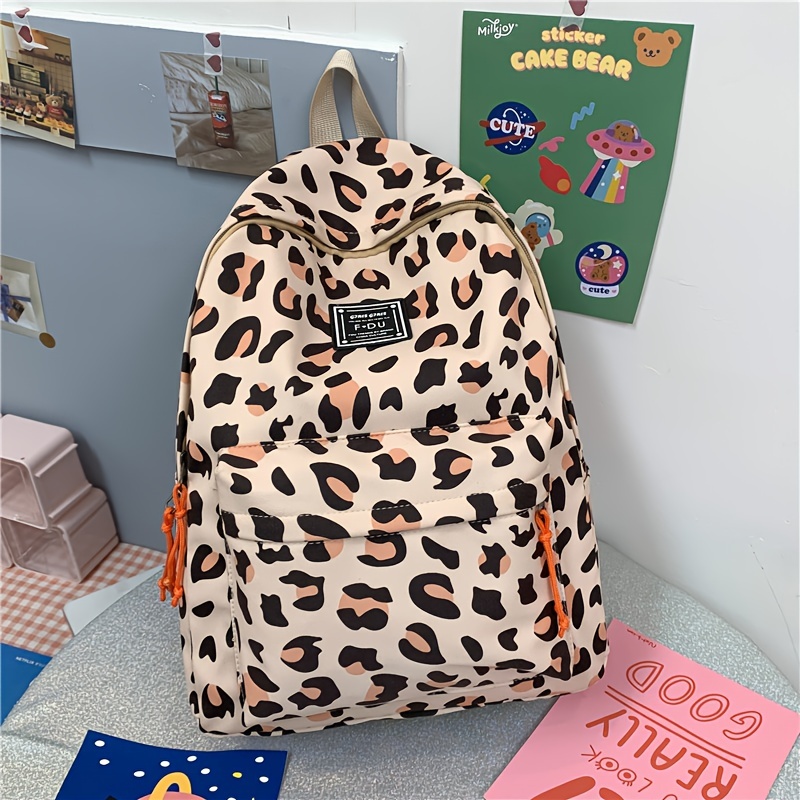 Casual Leopard Grain Print Backpack High School College - Temu New Zealand