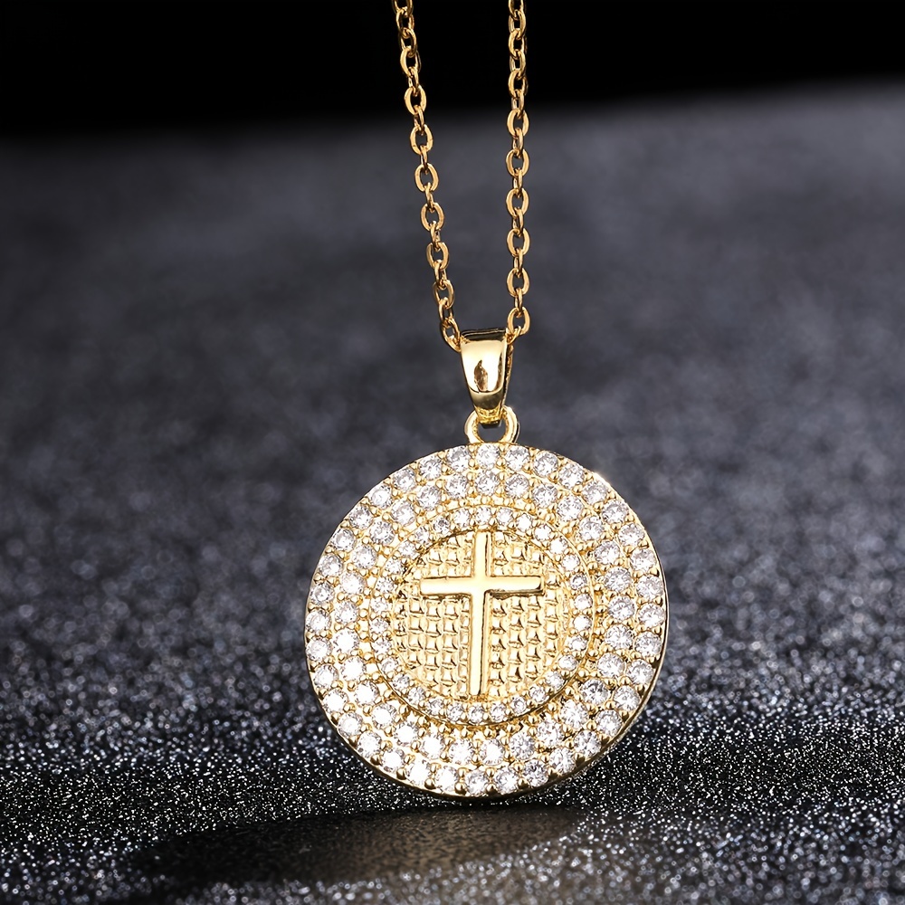 Hip hop Style Round Shape Pendant Cross Collarbone Chain - Temu United ...