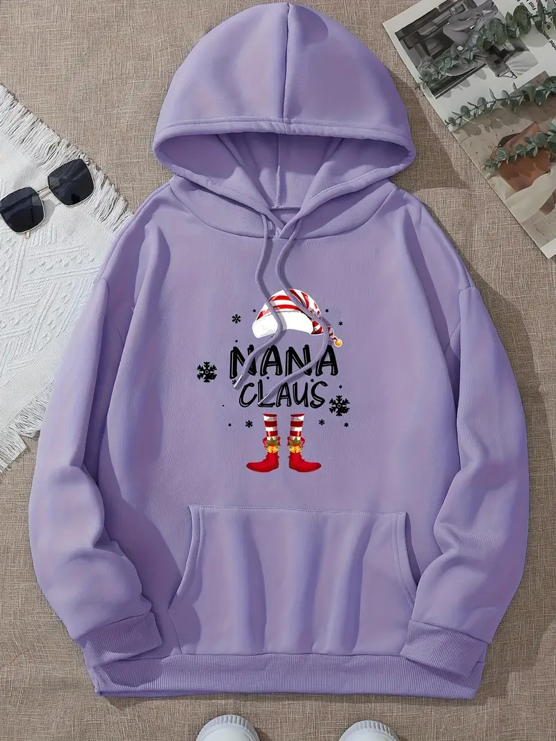 Christmas Print Hoodie Casual Pocket Long Sleeve Drawstring Temu New