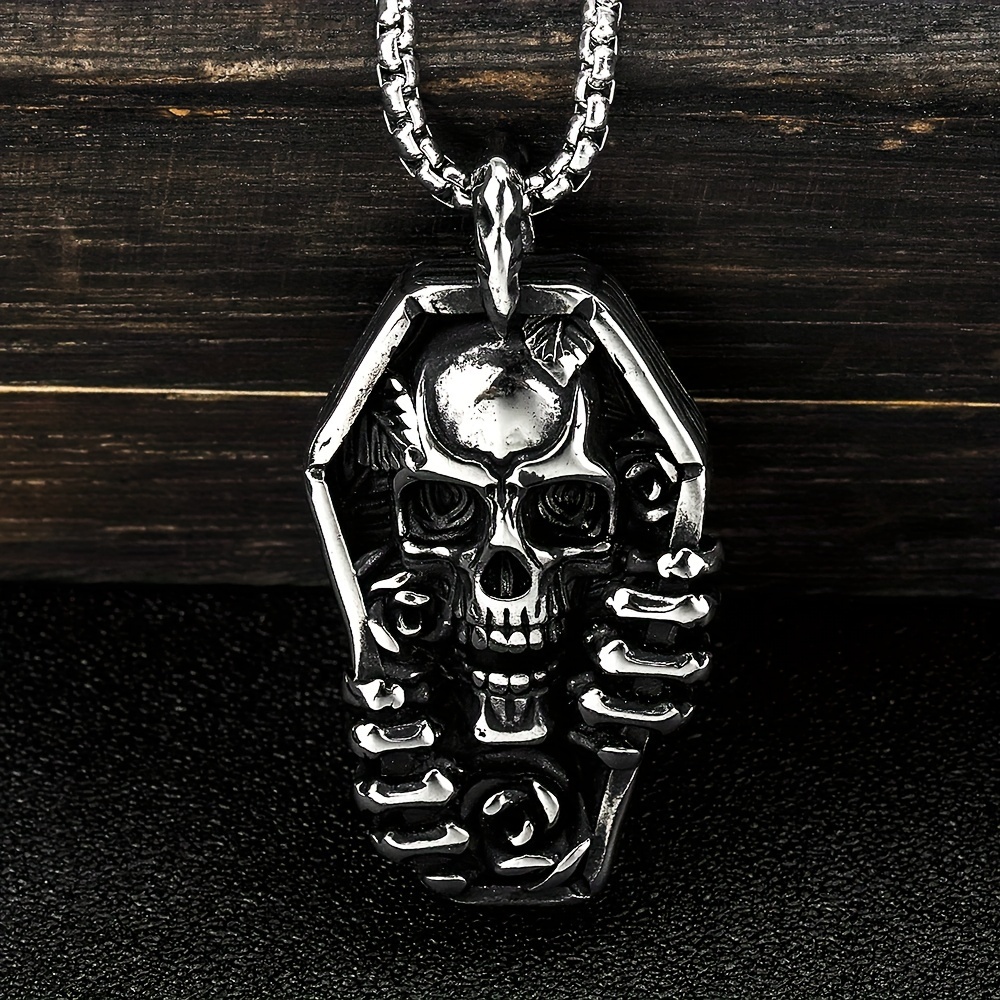 Retro Skull Coffin Skull Head Cross Pendant Necklace Men's - Temu Portugal