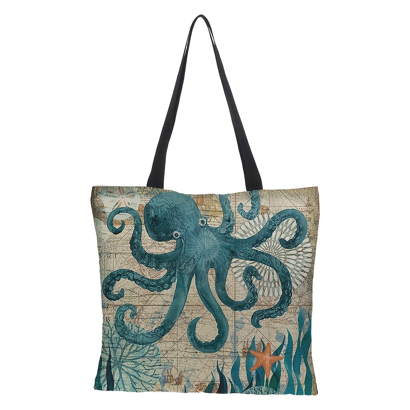 Seahorse Sea Turtle Print Tote Bag Cartoon Canvas Shoulder - Temu Australia