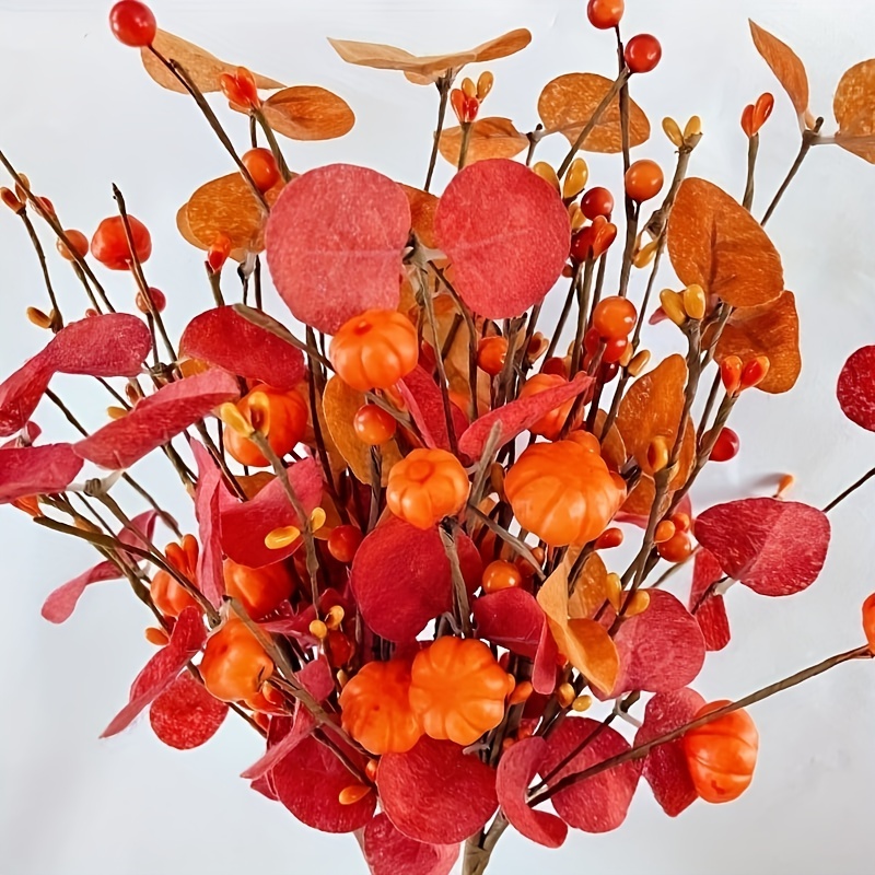 Simulation Pumpkin Eucalyptus Branch Halloween Thanksgiving - Temu ...