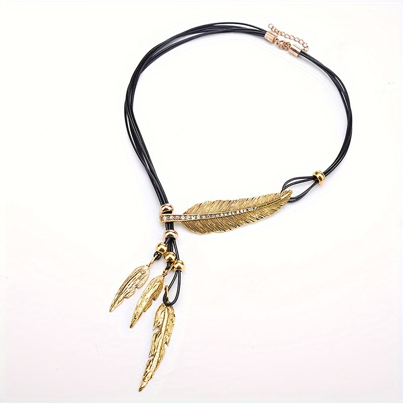Boho Feather Decor Choker Necklace Vintage Rope Chain Ethnic - Temu ...
