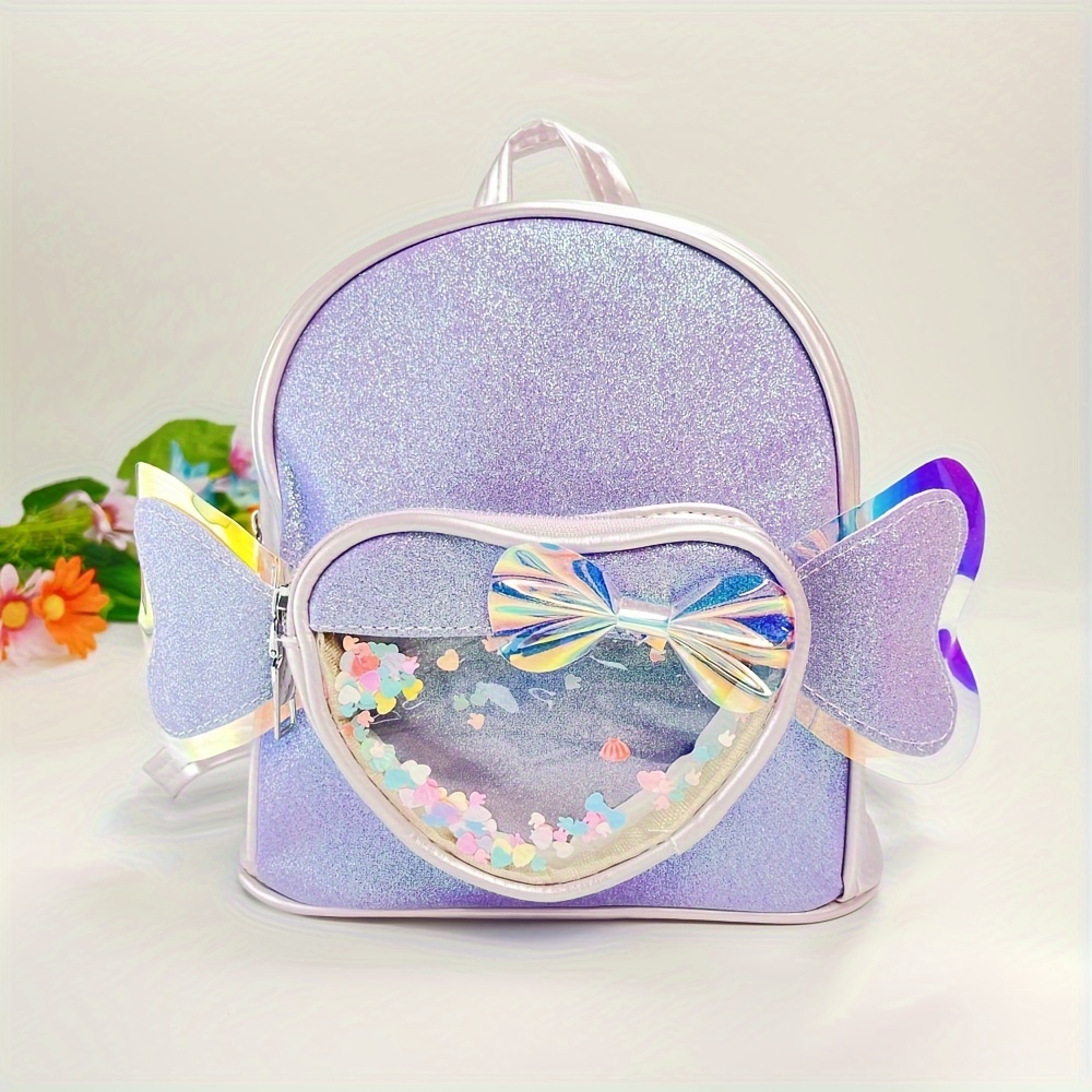 Pu Leather Cute Bag, Sequin Love Bow Backpack, Princess Transparent ...