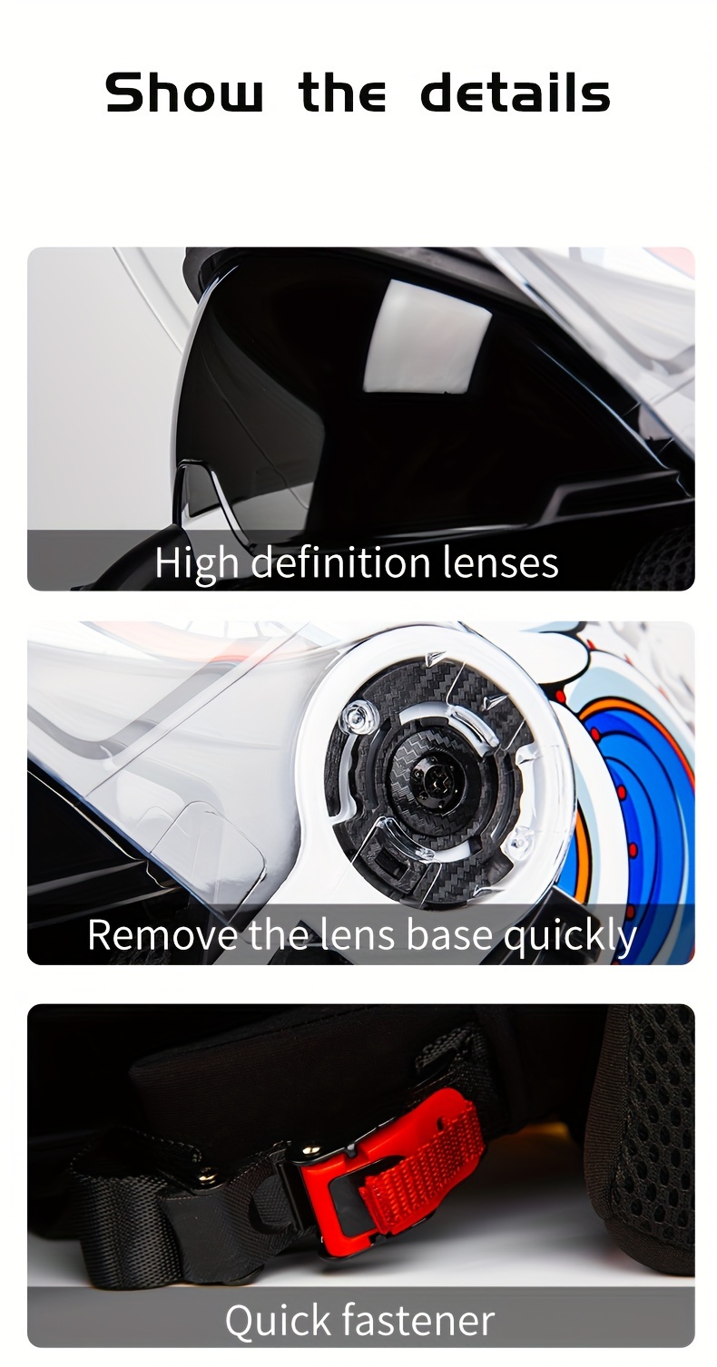 Crown Racing Motorcycle Dual Visor Flip Up Modular Open Face Helmet Dot ...