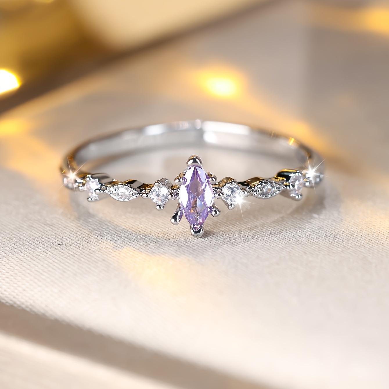 Iced Shiny Zircon Thin Band Ring Elegant Copper Finger Ring - Temu ...