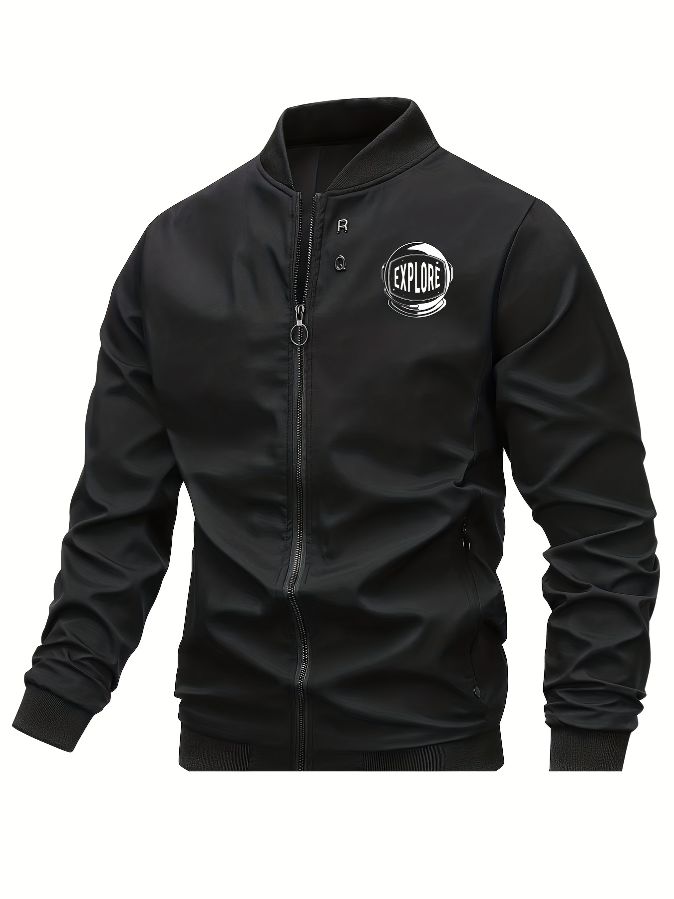 Mens Casual Spaceman Element Pattern Print Stand Collar - Temu New Zealand