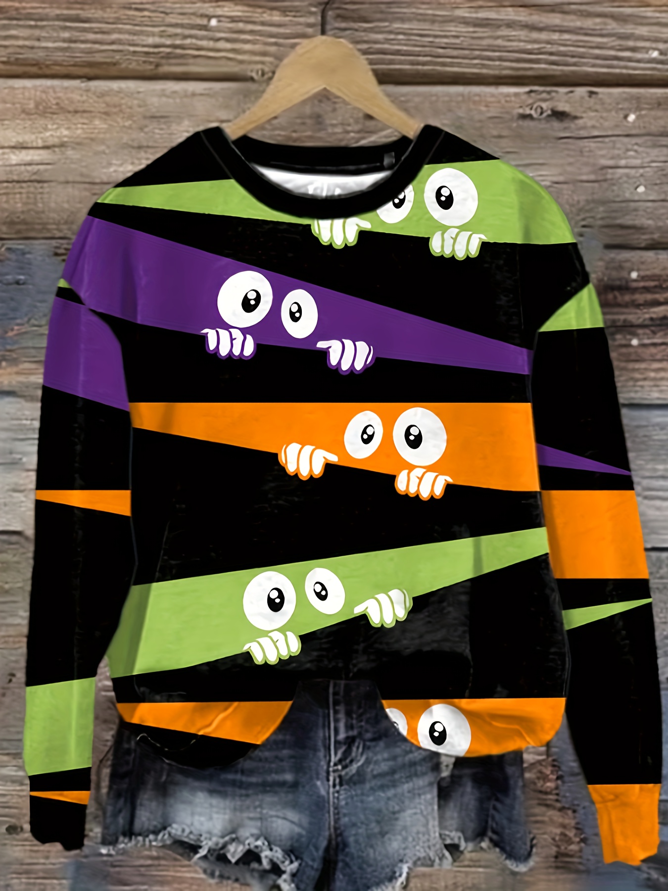 Halloween Peep Sweatshirt Casual Long Sleeve - Temu Portugal
