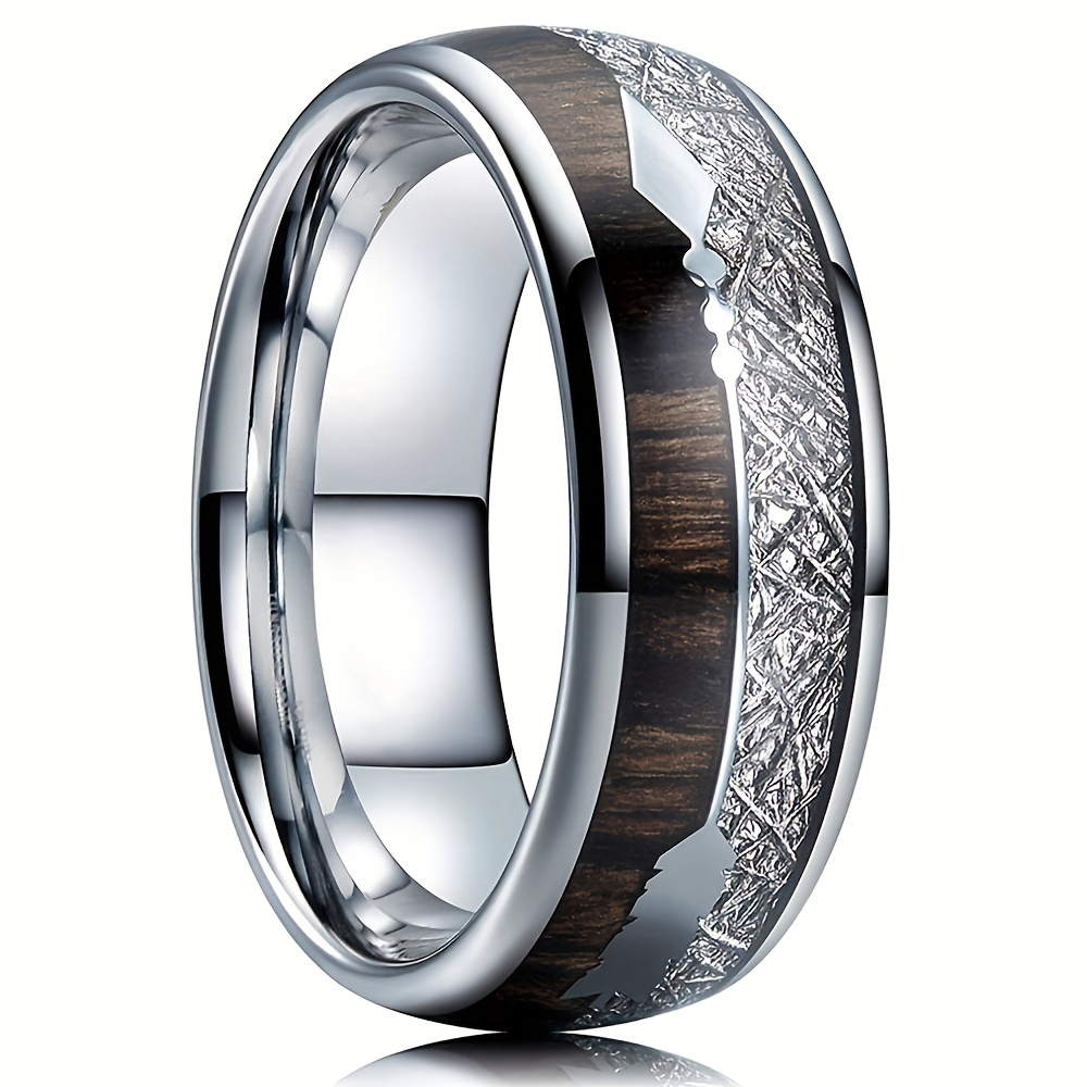 Inlaid Wooden Fishbone Arrow Stainless Steel Ring Romantic - Temu ...