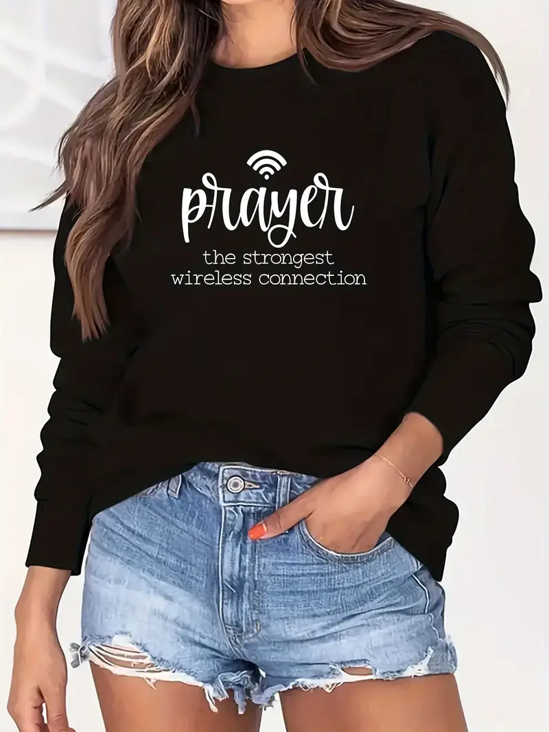 Letter Print Pullover Sweatshirts Long Sleeve Crew Neck Casual