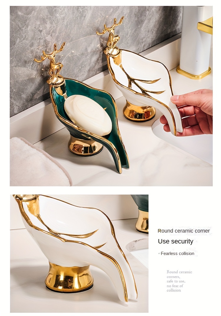 Leaf Shaped Deer Decor Soap Dish Drain Soap Tray Self Temu