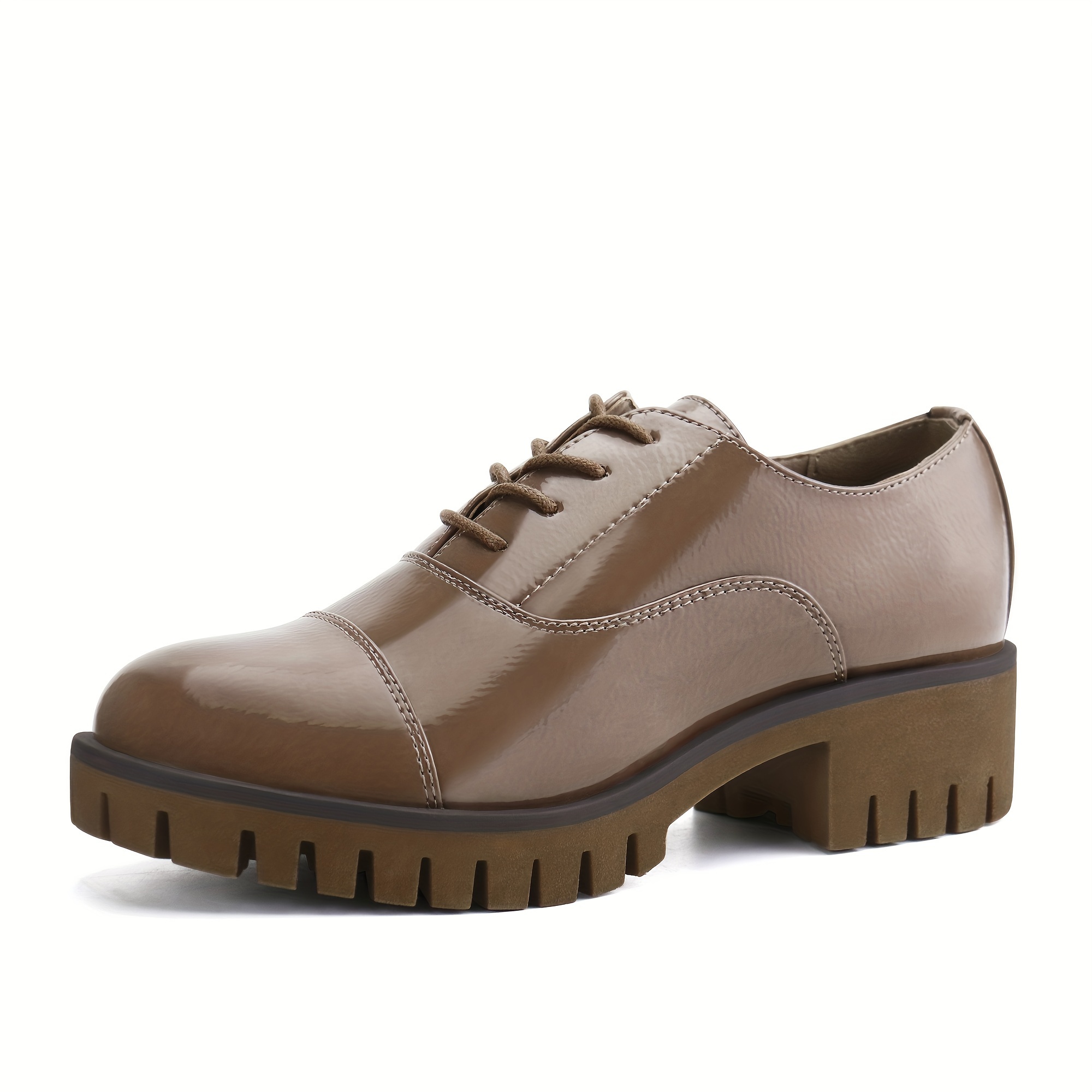 Solid Color Oxford Shoes Women s Fashion Lace Chunky Heel - Temu Australia