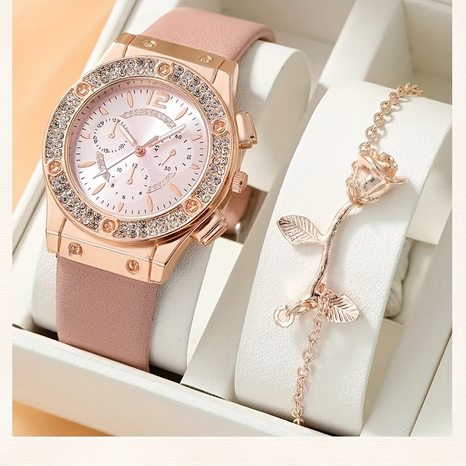 Women's Watch Luxury Rhinestone Quartz Watch Analog Pu - Temu Norway