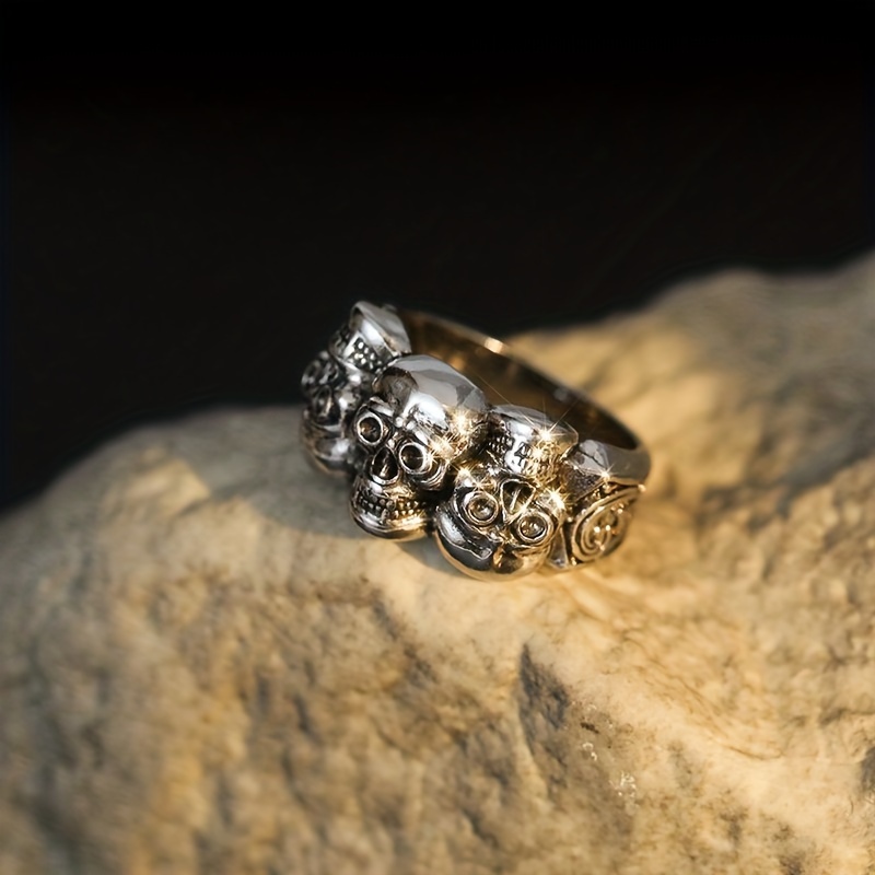 Punk Vintage Silvery Skull Three Heads Men's - Temu United Kingdom