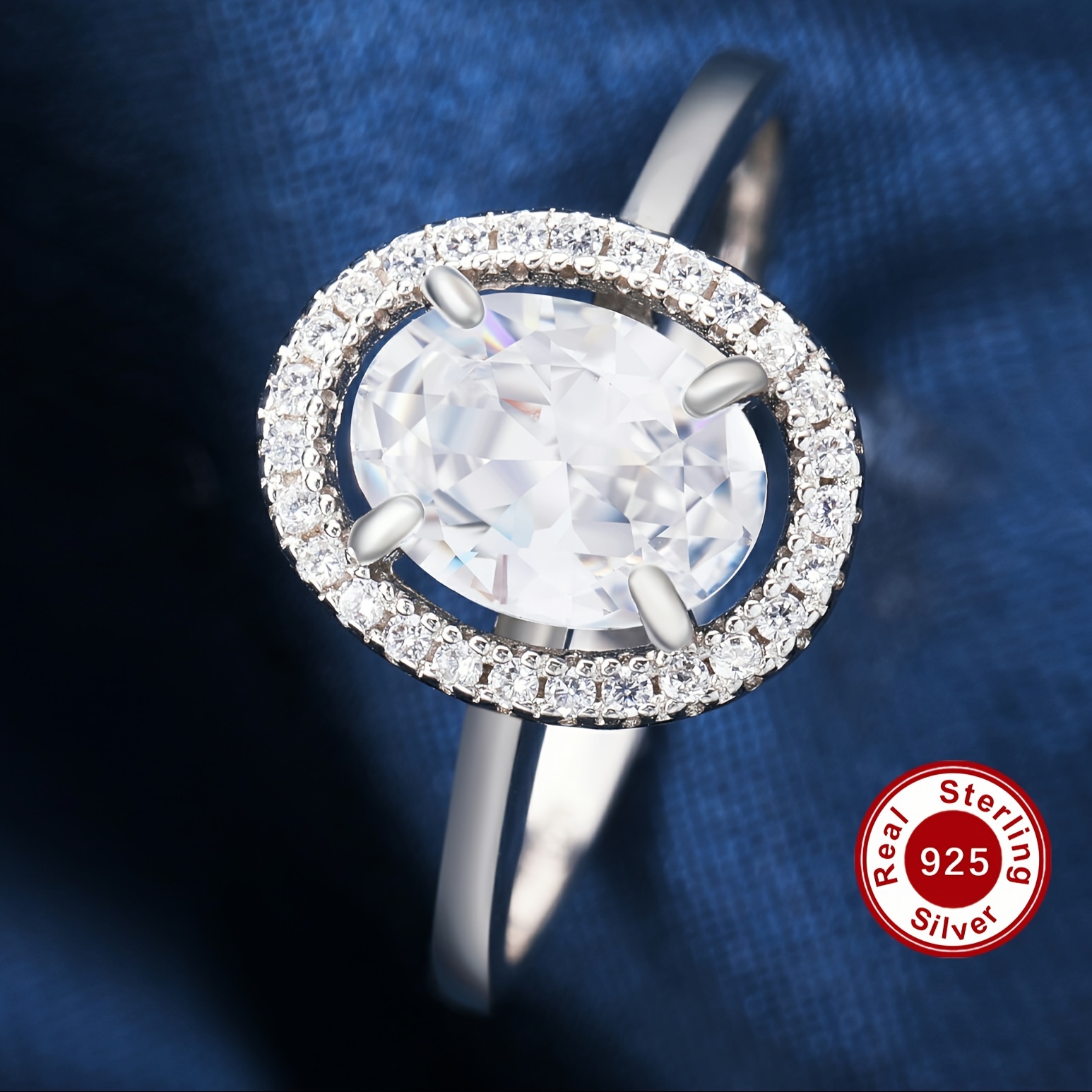 925 Sterling Silver Promise Ring Classic Halo Design Paved - Temu United Kingdom