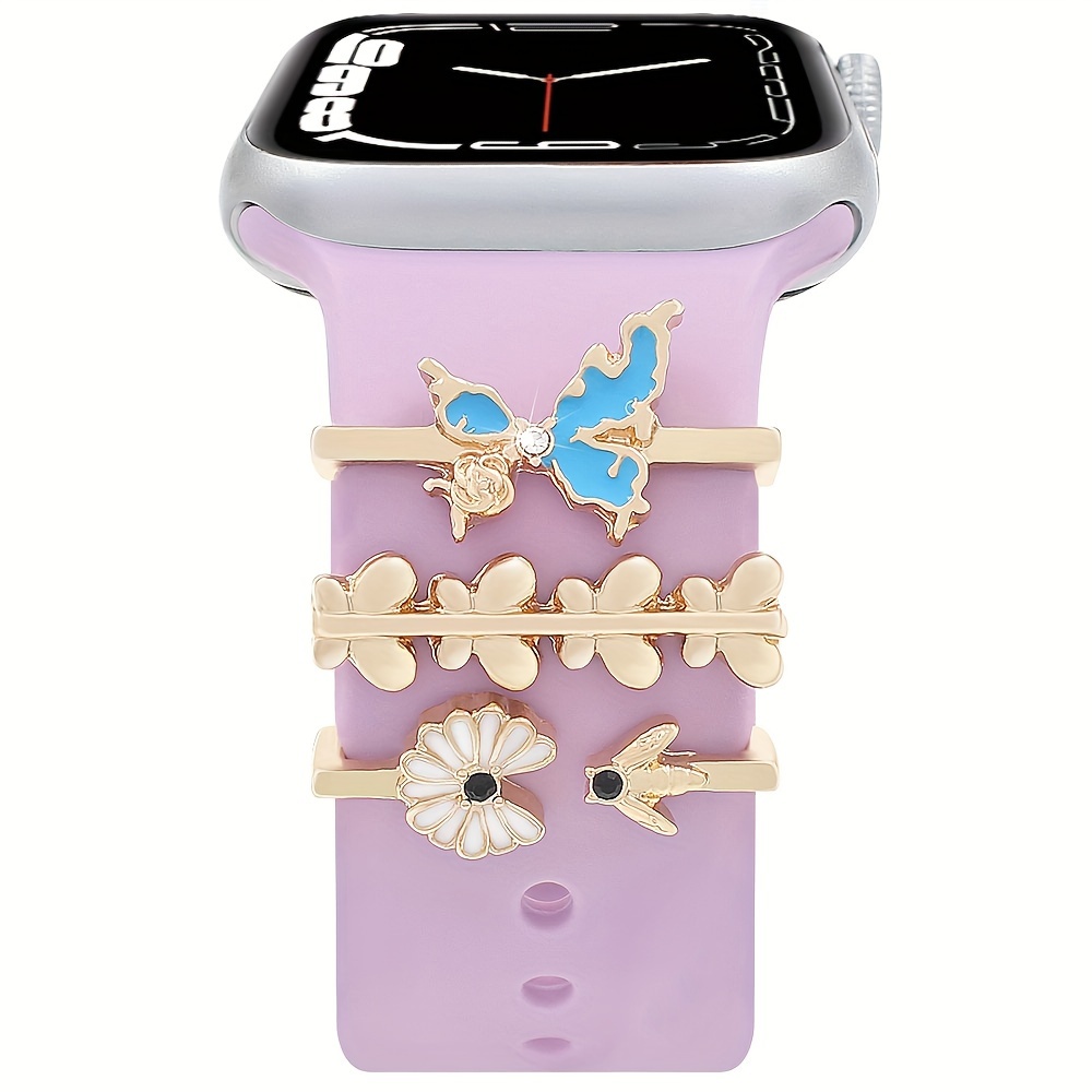 Butterfly Flower Watchband Ring Loops Cute Metal Watch Strap - Temu ...