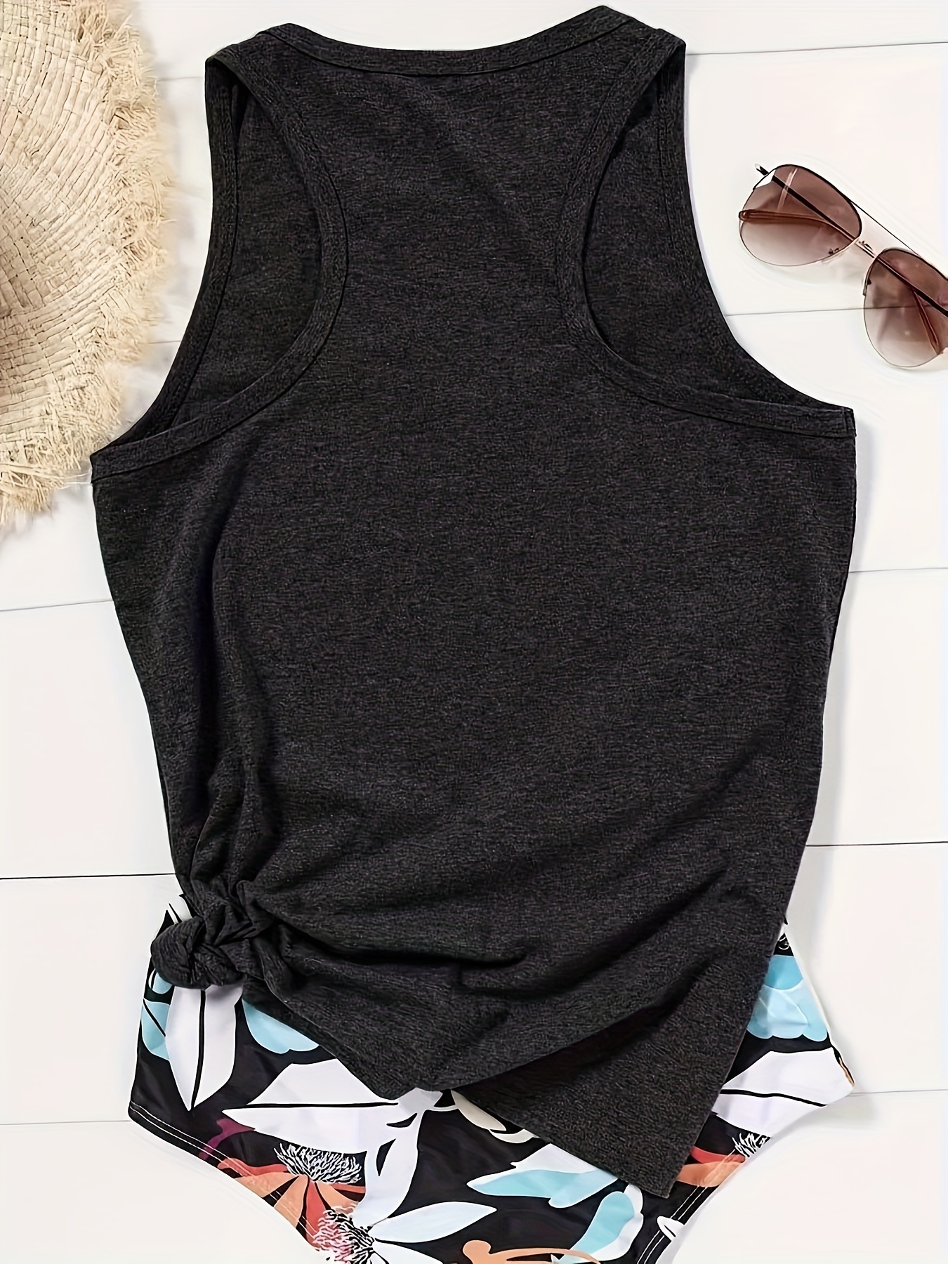 Letter Sunglasses Neck Tank Top Casual Sleeveless - Temu United