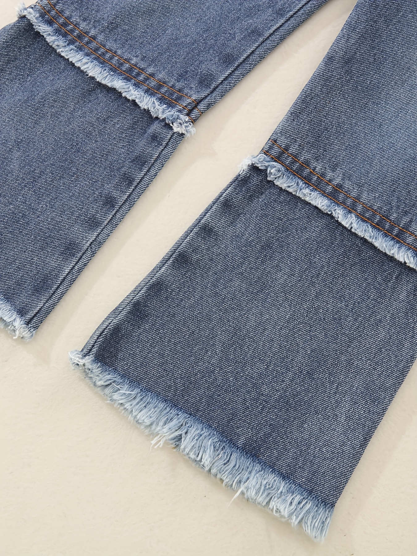 Toddler Girls Hem Pocket Jeans Casual Elastic Waist Loose Spliced Denim ...