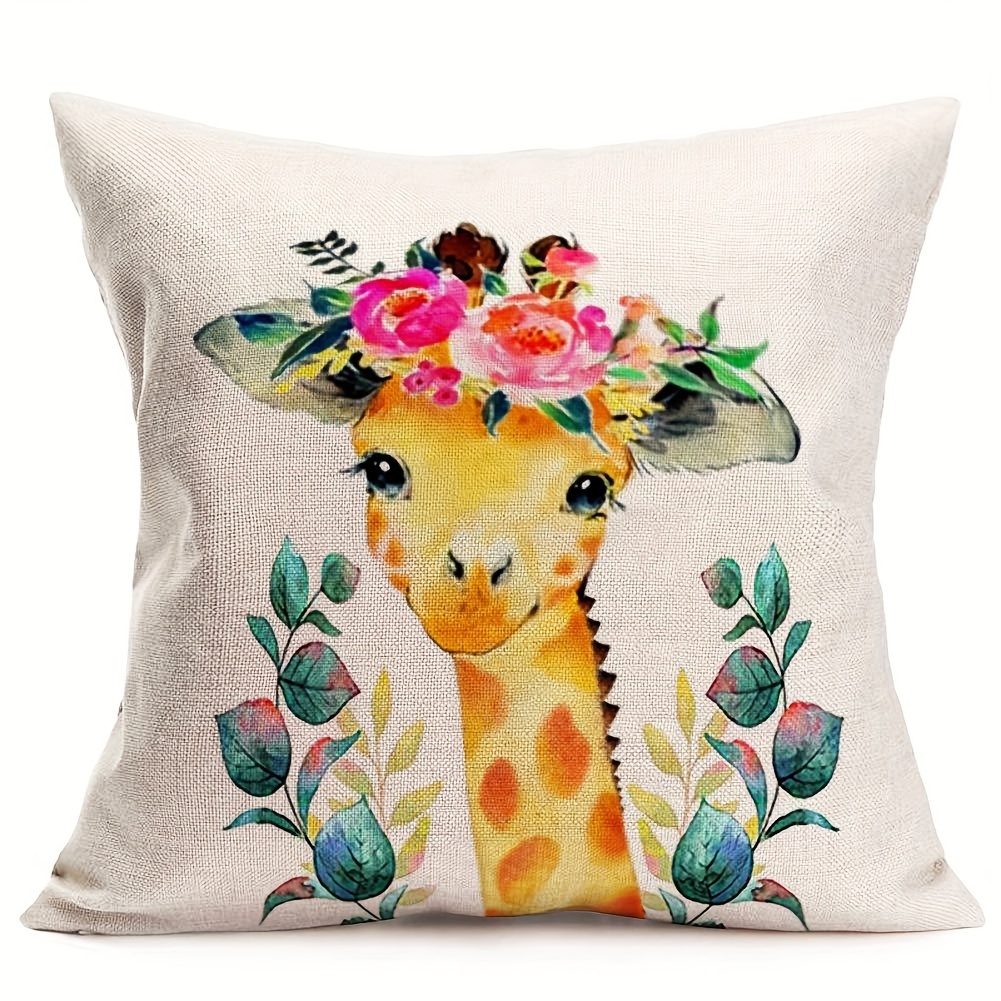 1pc adorable giraffe floral crown throw pillow cover 18x18 - Temu Canada