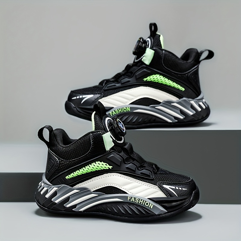 Boy's Color Block Basketball Shoes With Rotating Buckle - Temu United ...