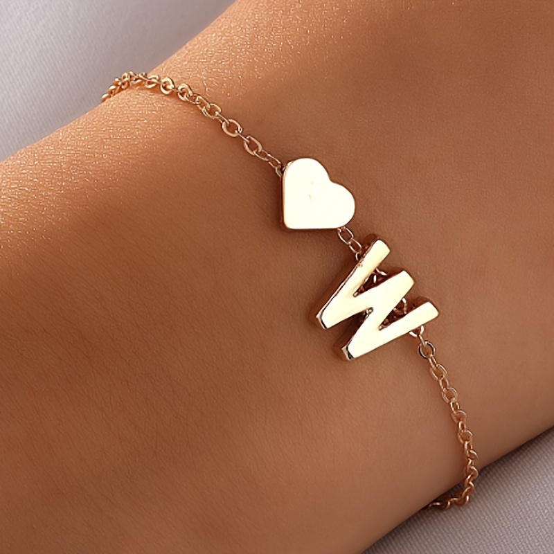 Golden Glossy Heart Letter Decor Chain Bracelet Elegant - Temu United ...