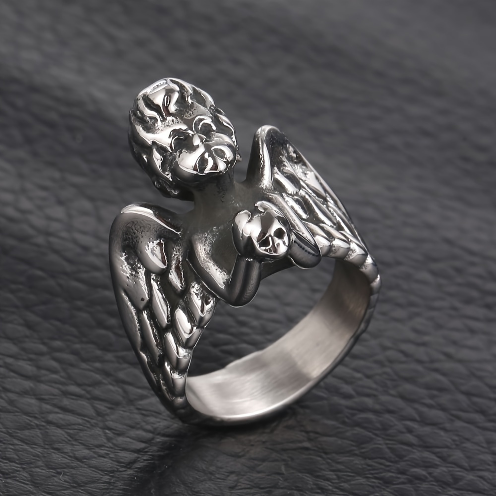 Minimalist Three dimensional Angel Stainless Steel Ring - Temu United ...