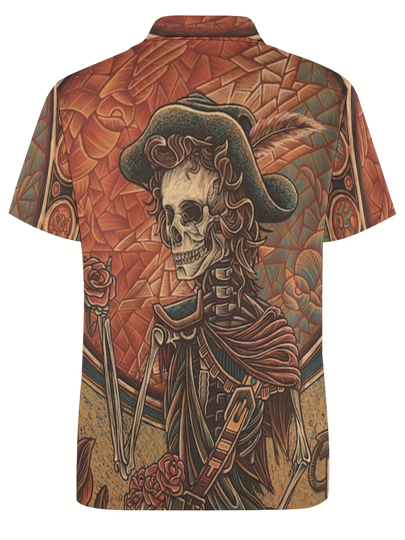 Skeleton Pattern Casual Slightly Stretch Button Short Sleeve - Temu New ...