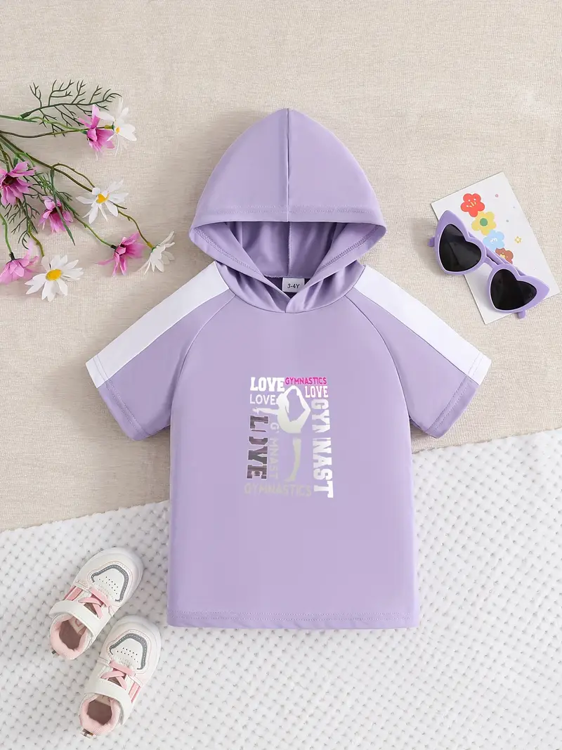 Gymnastics Girls Contrast Short Sleeve Hoodie Casual Loose Temu Australia