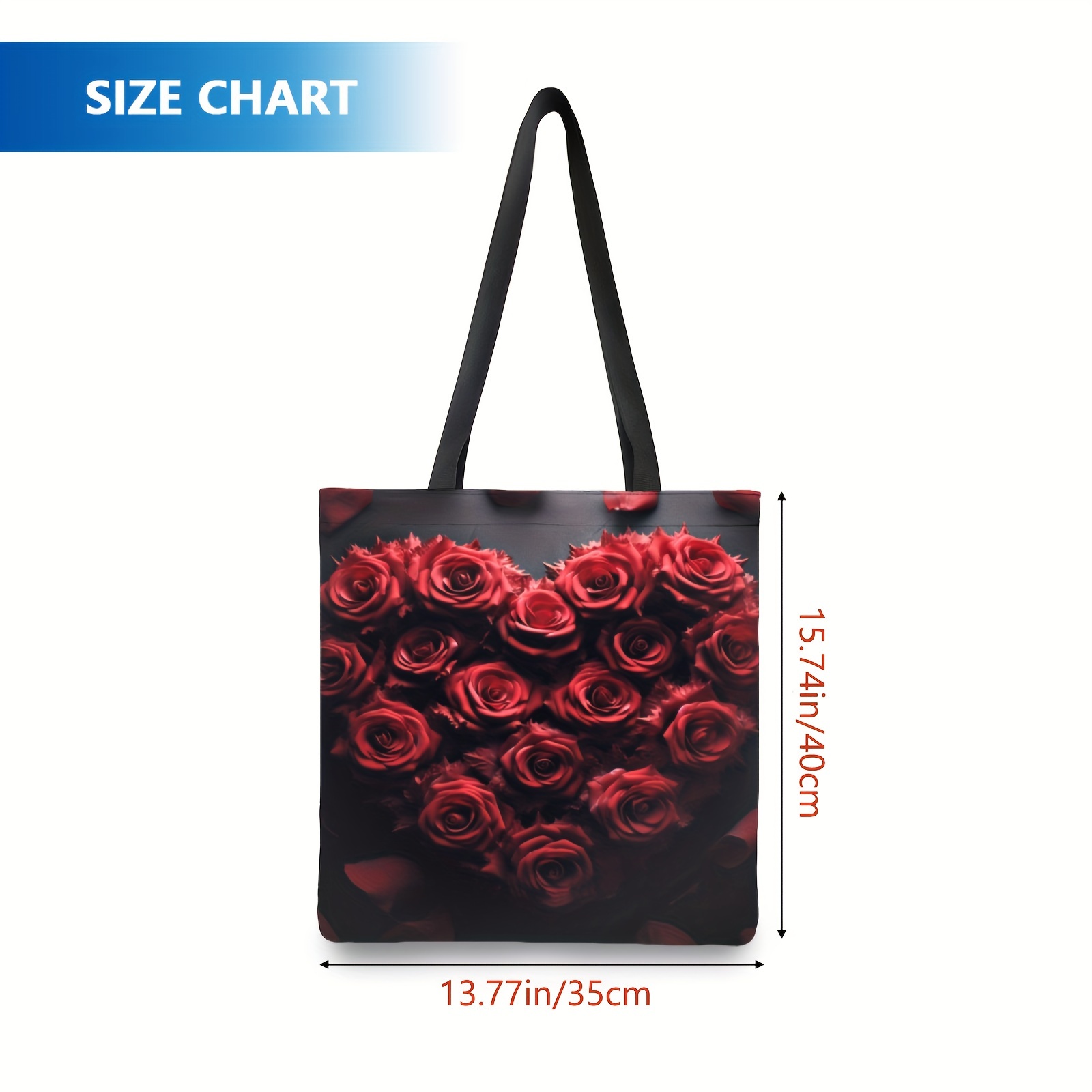 Valentine's Day Rose Print Tote Bag Large Capacity Shoulder - Temu ...