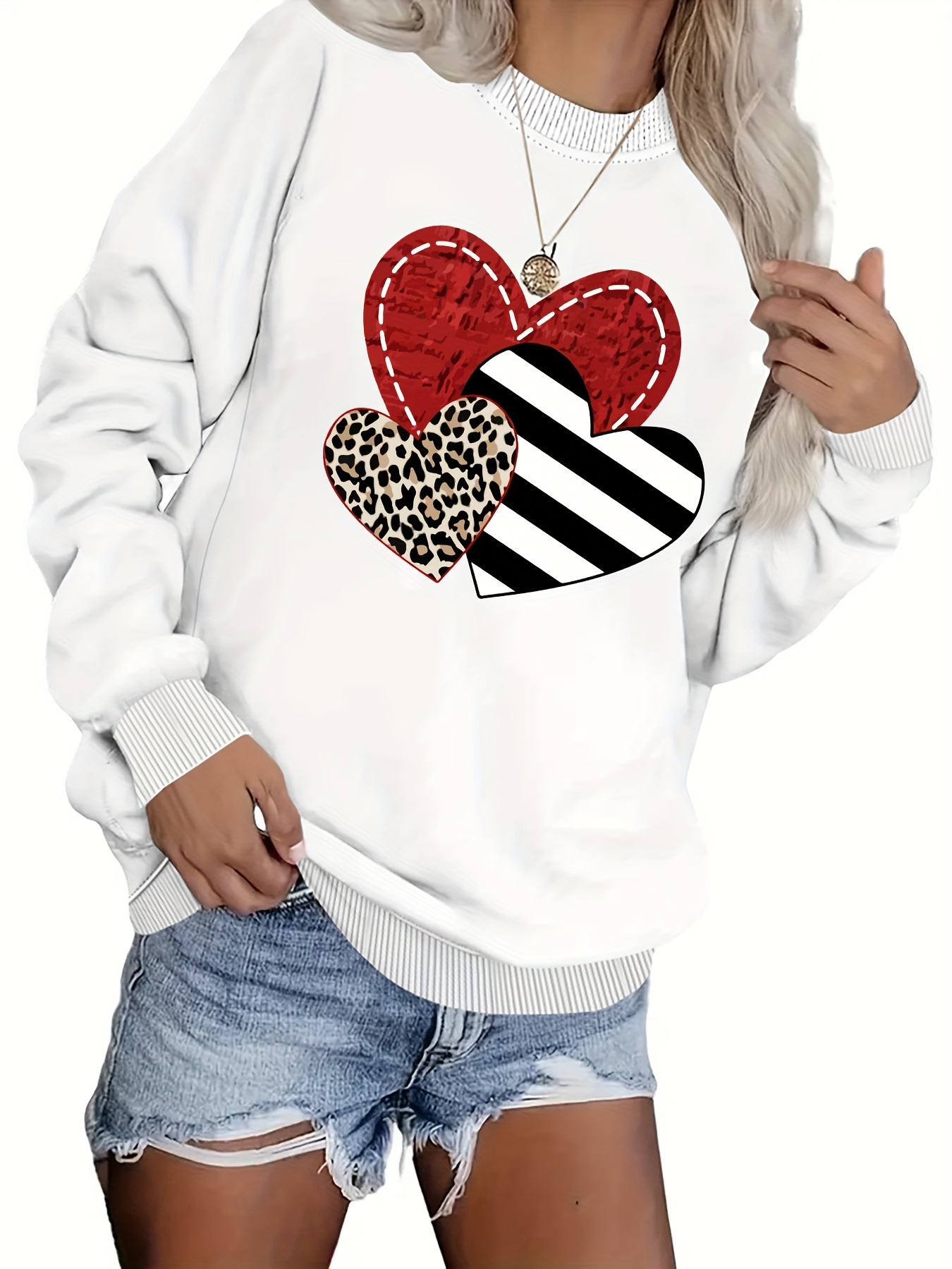 Heart Print Pullover Sweatshirt Casual Long Sleeve Crew Neck Temu New