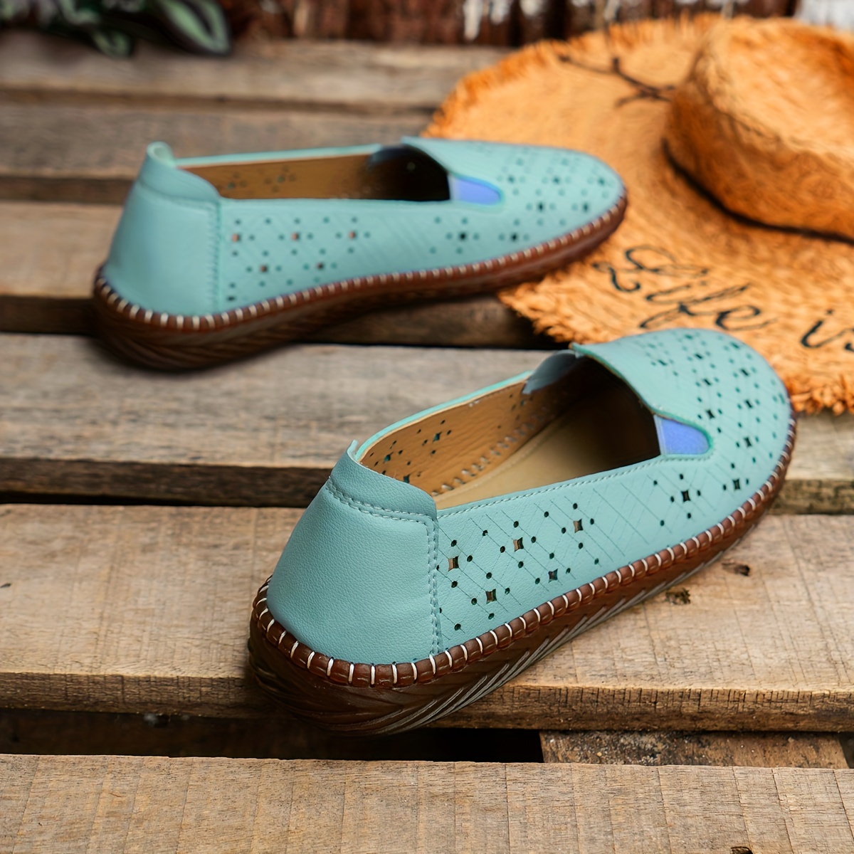 Womens Hollow Design Flat Shoes Breathable Solid Color Soft - Temu ...