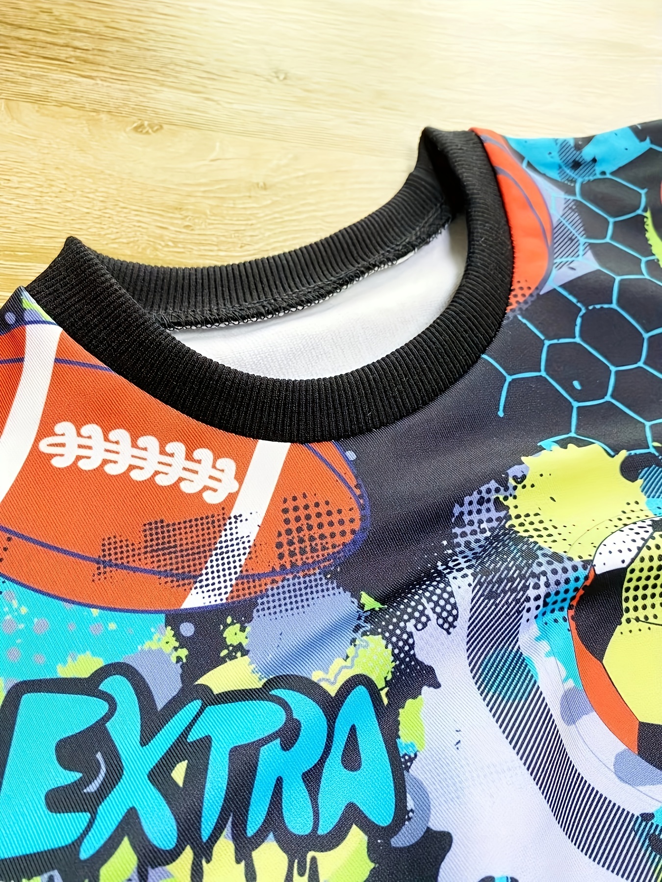 Boy's Cartoon Ball Pattern Outfit, Sweatshirt & Track Pants Set, Casual ...