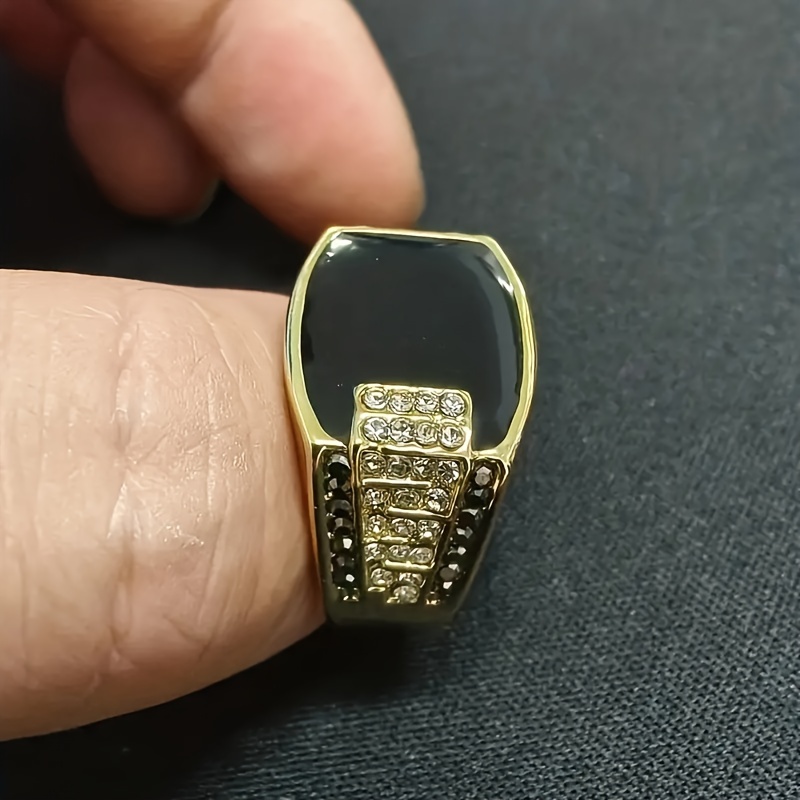 Men's Wide Black Decor Ring Zirconia Inlaid Trendy Hip hop - Temu ...