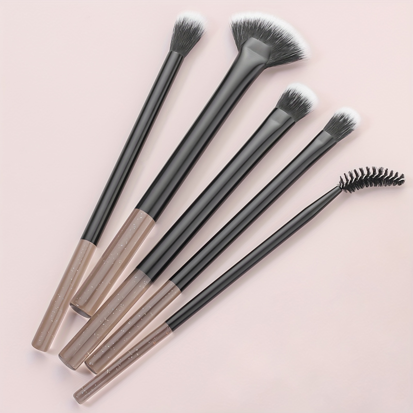 Makeup Brush Set Glitter Clear Handle Face Fan Highlighter Eyeshadow ...