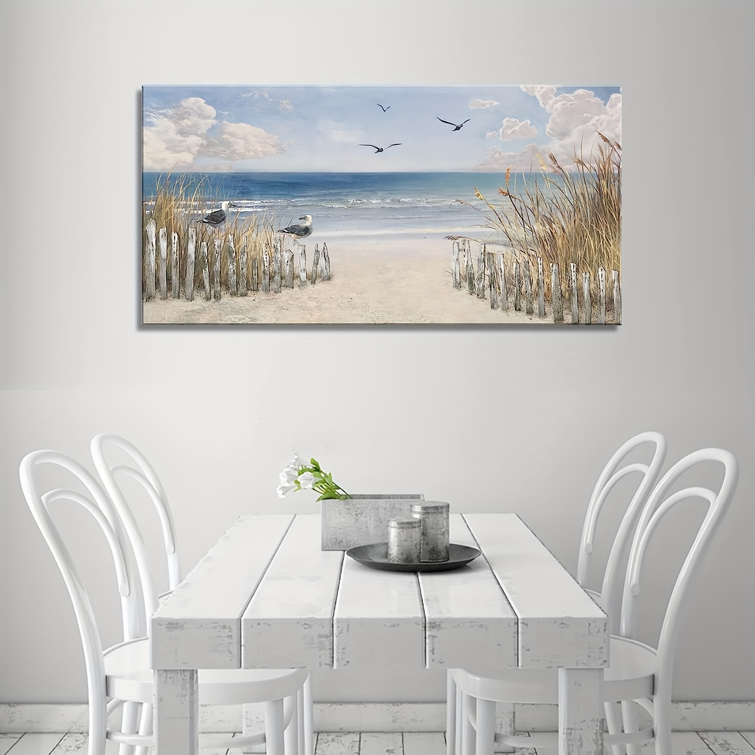 Sandy Beach Wall Art Canvas Print Wall Art Seascape Blue - Temu
