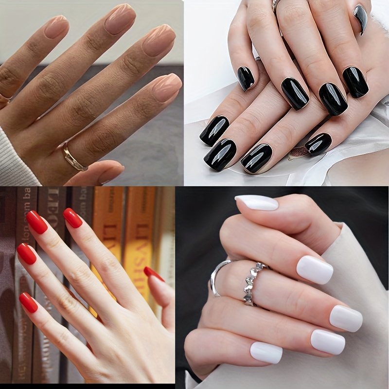 Glossy Short Square Press On Nails Solid Color Full Cover - Temu New ...