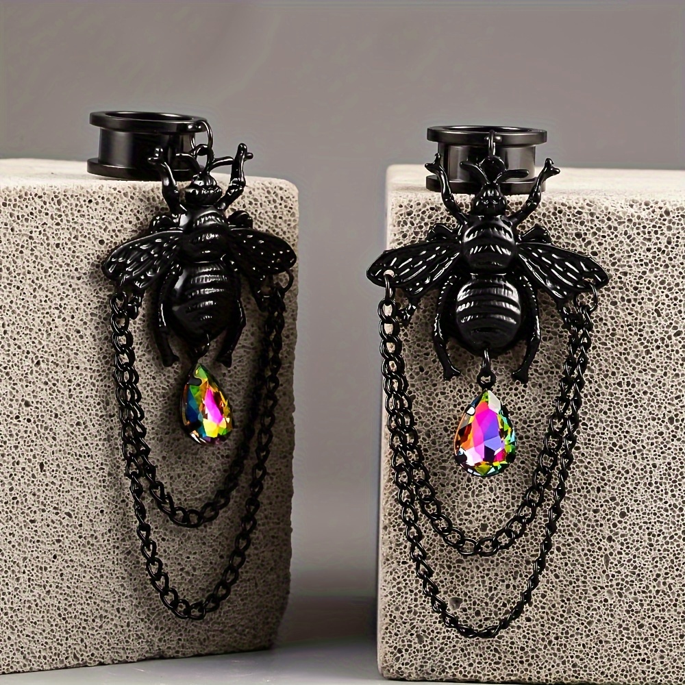 Stainless Steel Ear Tunnels Gauge Earrings With Dangle Bee - Temu ...