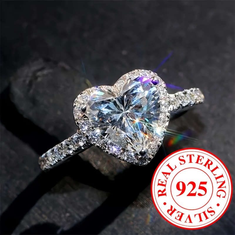 925 Sterling Silver Ring Halo Heart Design Paved Shining - Temu United ...