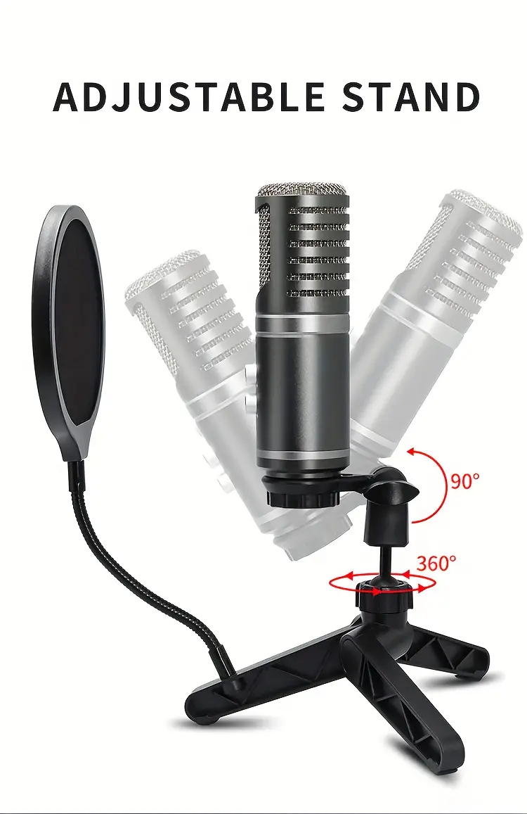 Pc 및 Mac에서 녹음 및 스트리밍을 위한 Usb 마이크 팟캐스트용 헤드폰 출력 및 게인 제어 스튜디오 전 Temu